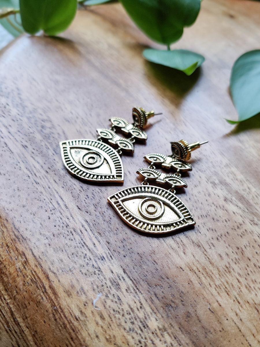 Brass Evil Eye Drop Earrings – TheThirdEyeNZ